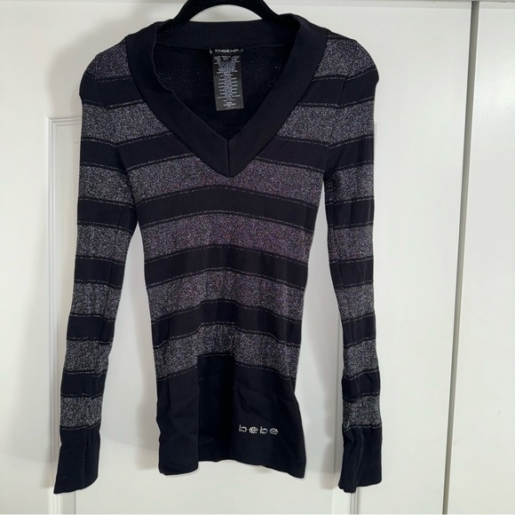 bebe | Sweaters | Bebe Black With Silver Metallic Sweater | Poshmark